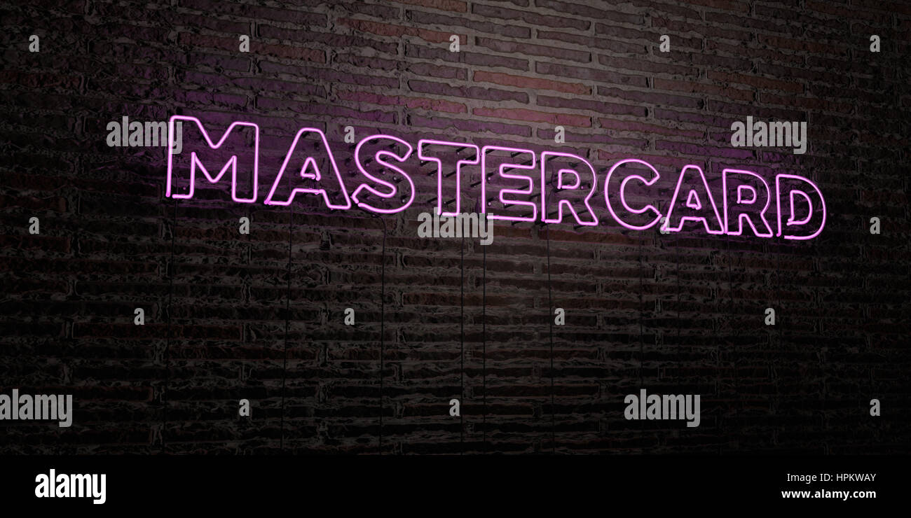 MASTERCARD -Realistic Neon Sign on Brick Wall background - 3D rendered ...