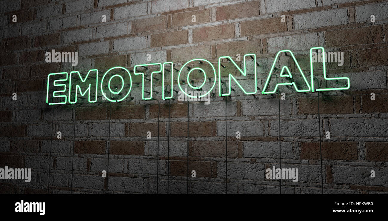 EMOTIONAL - Glowing Neon Sign on stonework wall - 3D rendered royalty ...