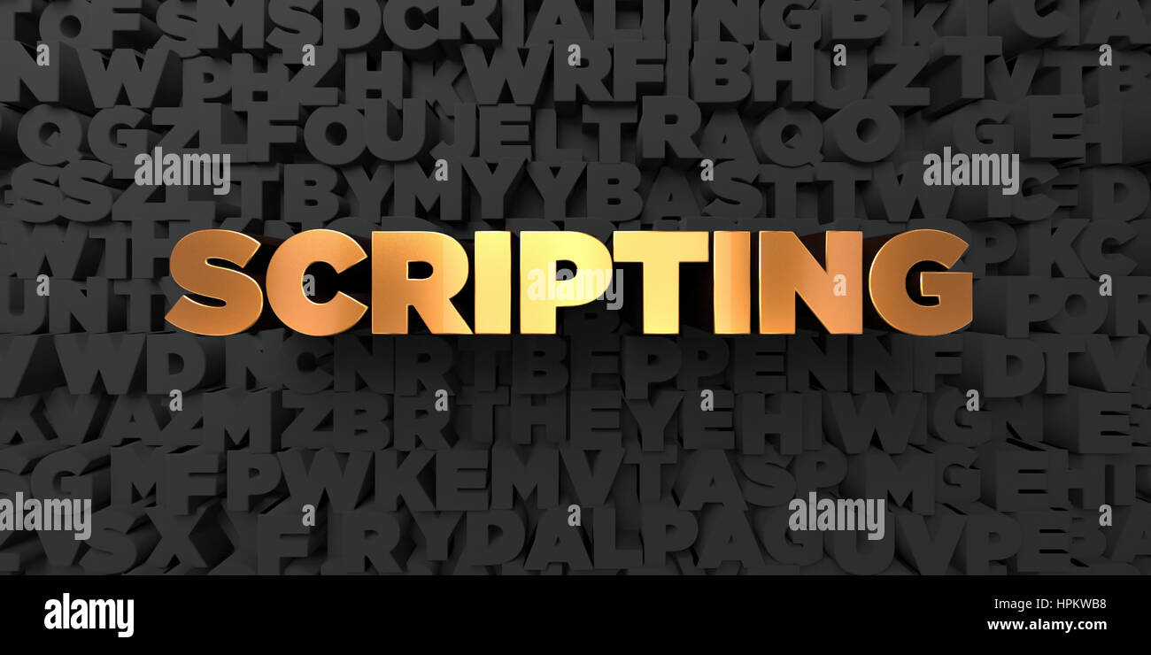 Scripting - Gold text on black background - 3D rendered royalty free ...