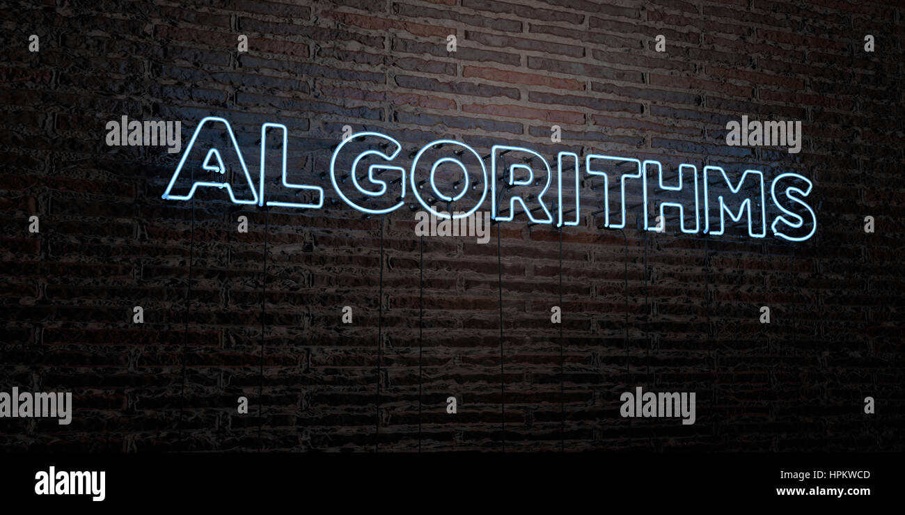 ALGORITHMS -Realistic Neon Sign on Brick Wall background - 3D rendered ...