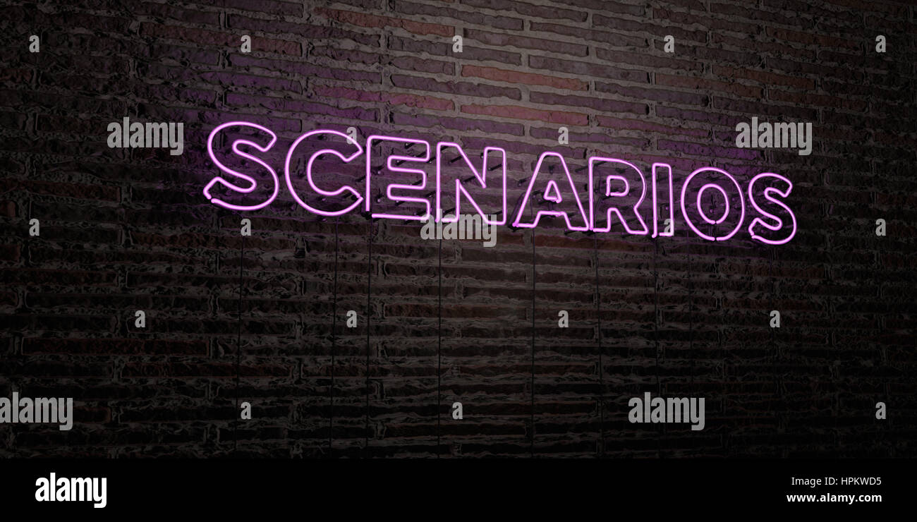 SCENARIOS -Realistic Neon Sign on Brick Wall background - 3D rendered ...