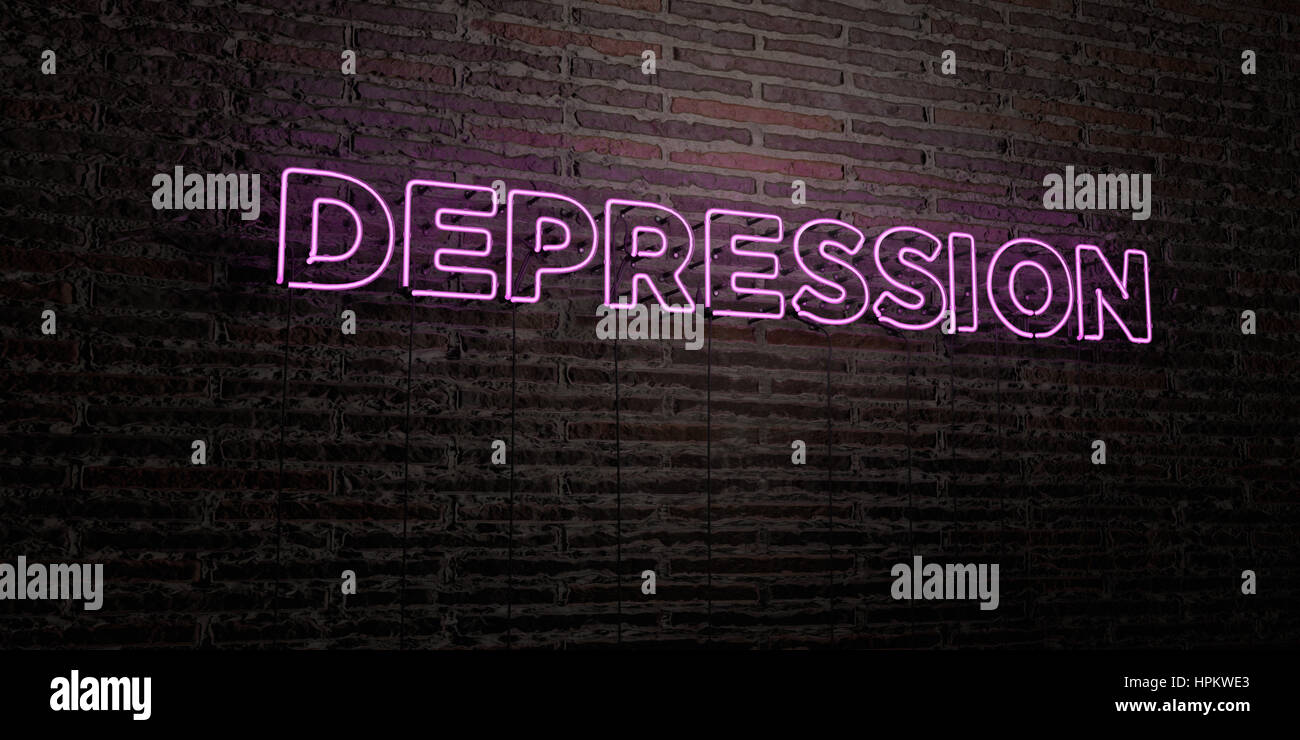 DEPRESSION -Realistic Neon Sign on Brick Wall background - 3D rendered ...