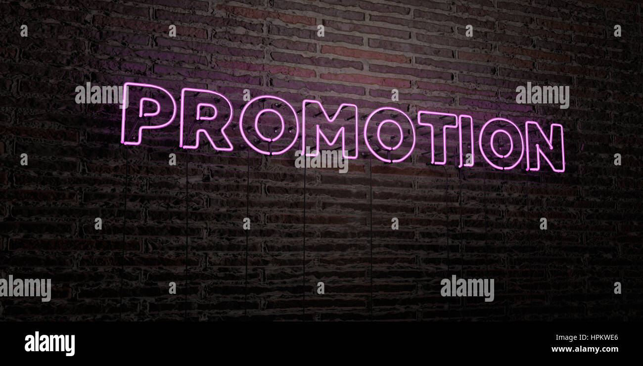 PROMOTION -Realistic Neon Sign on Brick Wall background - 3D rendered ...