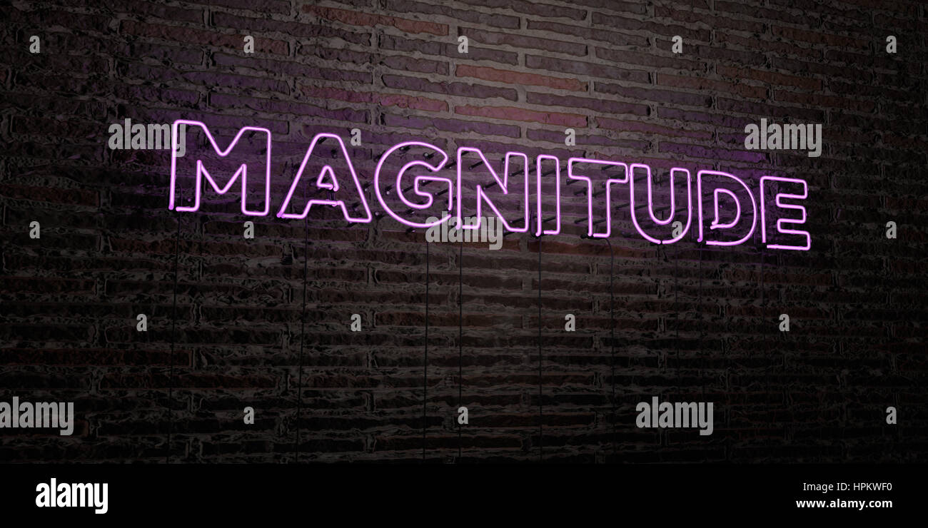 MAGNITUDE -Realistic Neon Sign on Brick Wall background - 3D rendered ...