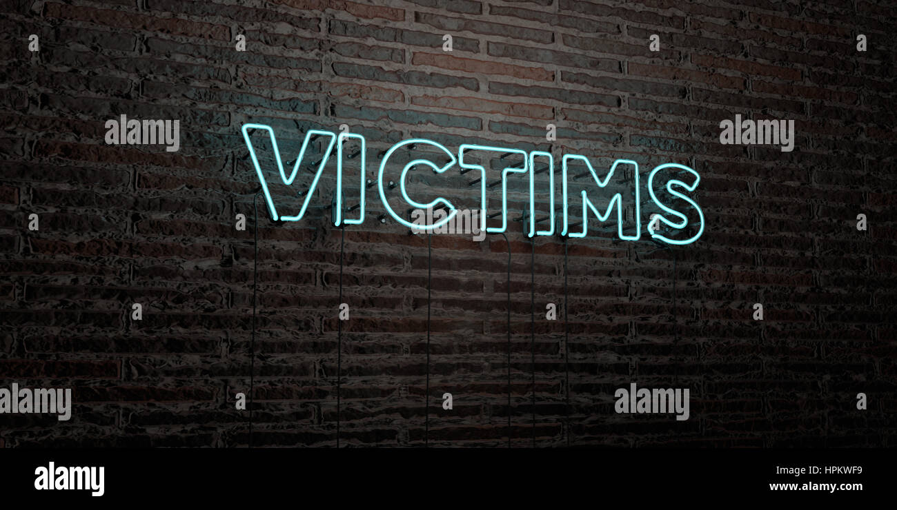 VICTIMS -Realistic Neon Sign on Brick Wall background - 3D rendered ...