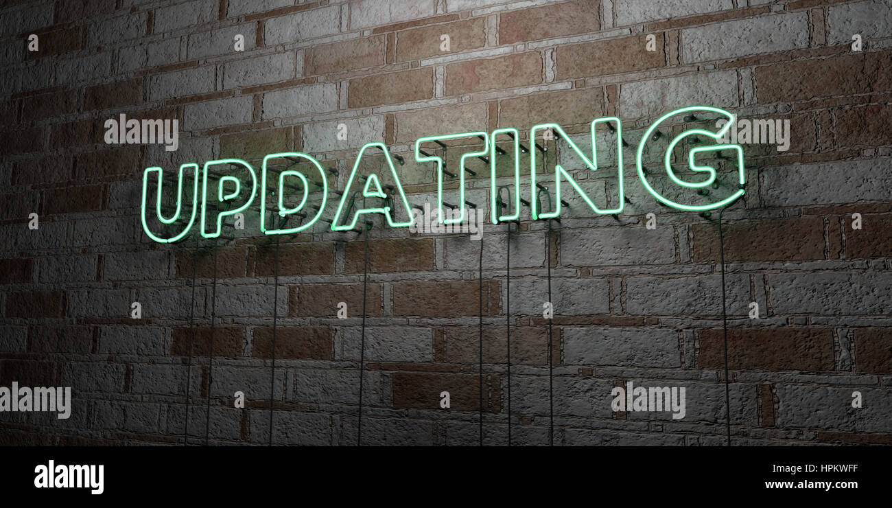 UPDATING - Glowing Neon Sign on stonework wall - 3D rendered royalty ...