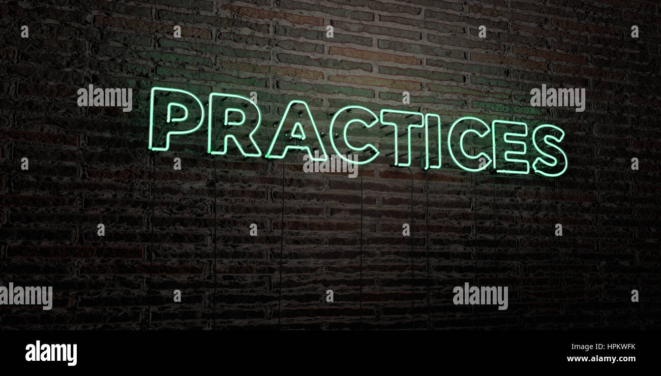 PRACTICES -Realistic Neon Sign on Brick Wall background - 3D rendered ...