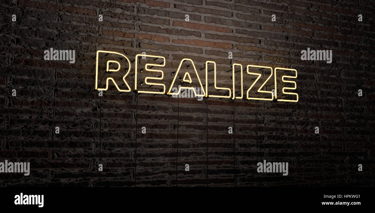 REALIZE -Realistic Neon Sign on Brick Wall background - 3D rendered ...