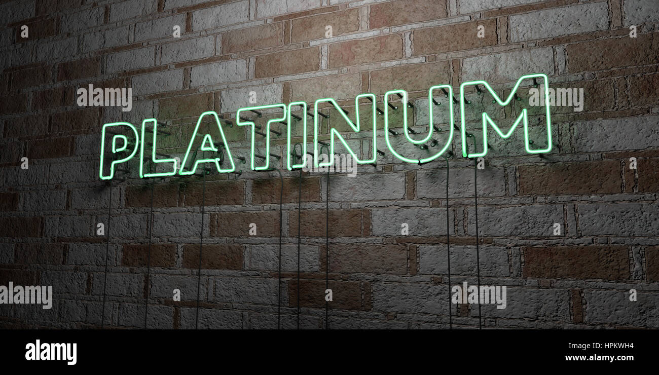 PLATINUM - Glowing Neon Sign on stonework wall - 3D rendered royalty ...