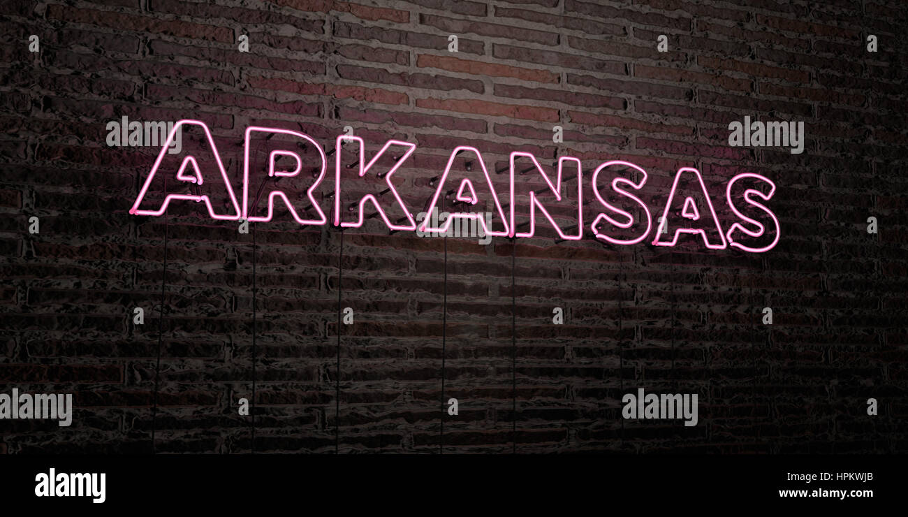 ARKANSAS -Realistic Neon Sign on Brick Wall background - 3D rendered ...