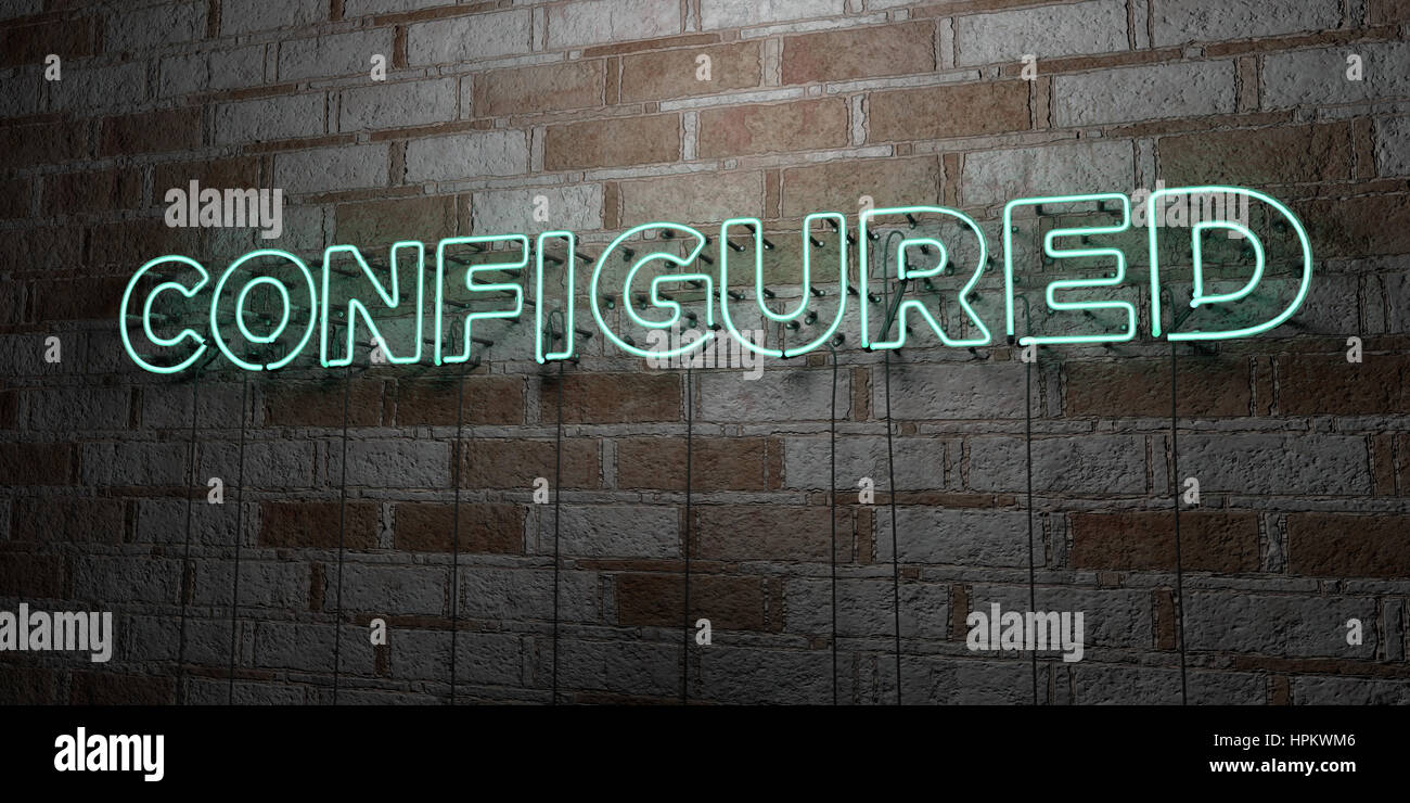 CONFIGURED - Glowing Neon Sign on stonework wall - 3D rendered royalty ...