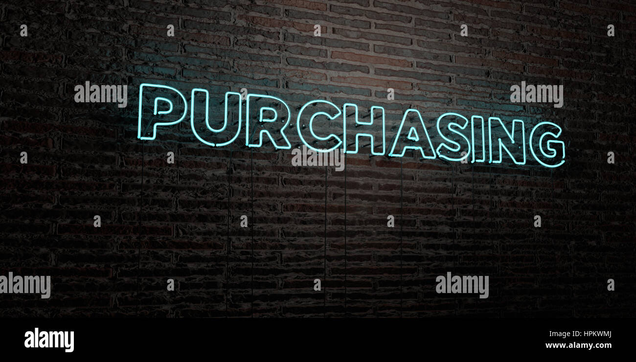 PURCHASING -Realistic Neon Sign on Brick Wall background - 3D rendered ...