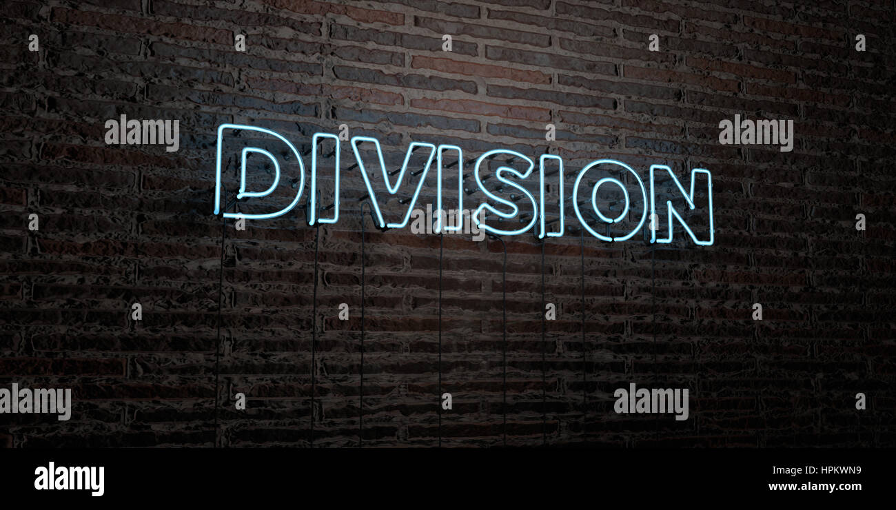 DIVISION -Realistic Neon Sign on Brick Wall background - 3D rendered ...