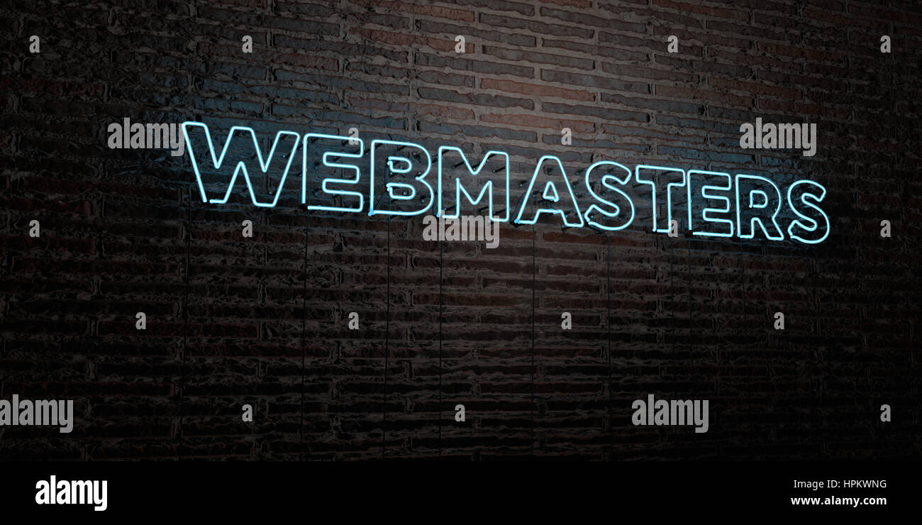 WEBMASTERS -Realistic Neon Sign on Brick Wall background - 3D rendered ...