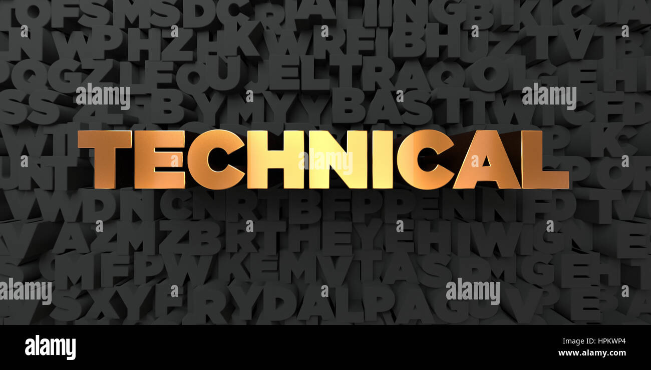 Technical - Gold text on black background - 3D rendered royalty free ...