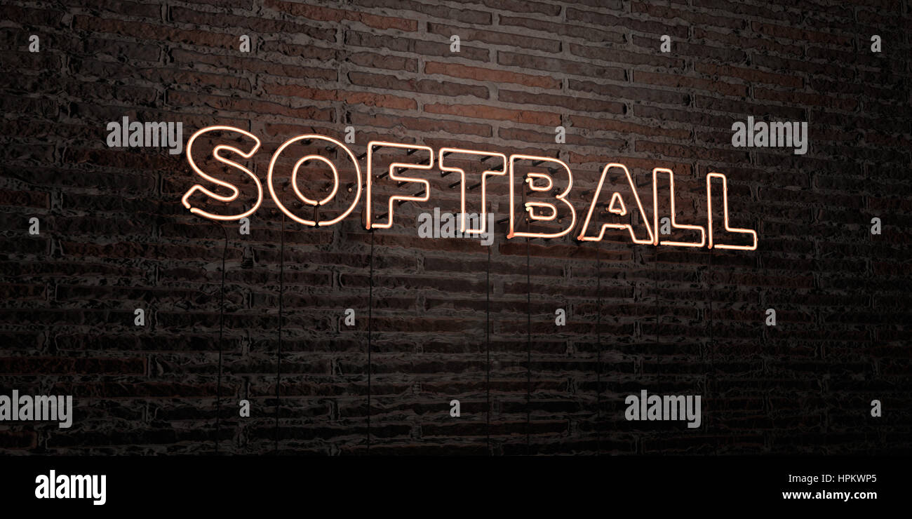 SOFTBALL -Realistic Neon Sign on Brick Wall background - 3D rendered ...