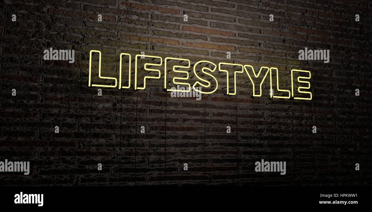 LIFESTYLE -Realistic Neon Sign on Brick Wall background - 3D rendered ...
