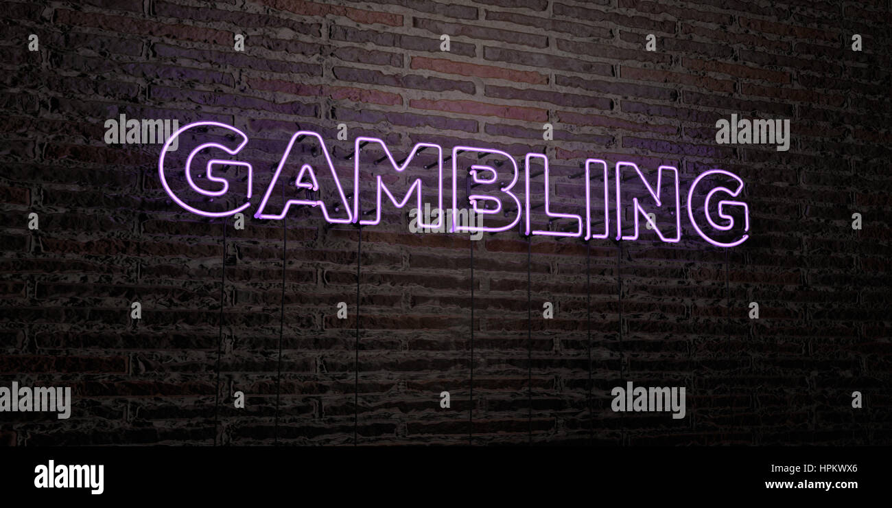 GAMBLING -Realistic Neon Sign on Brick Wall background - 3D rendered ...