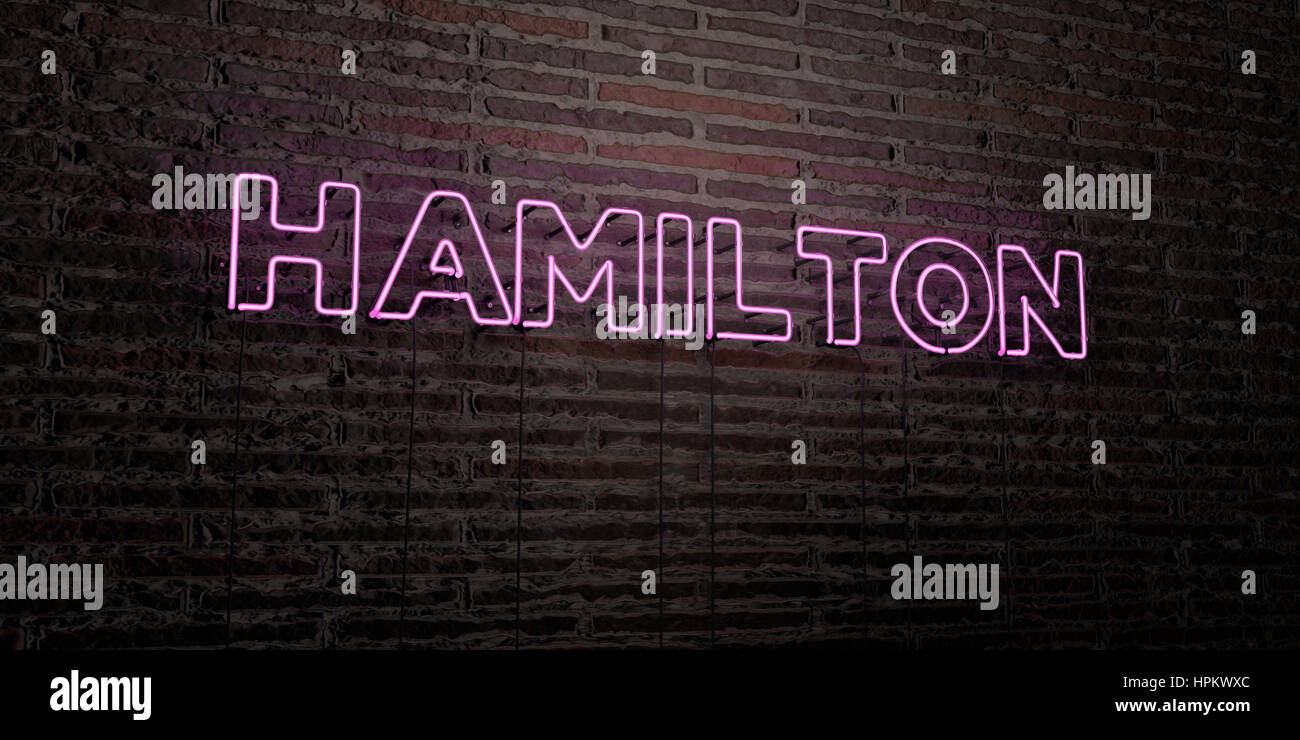 HAMILTON -Realistic Neon Sign on Brick Wall background - 3D rendered ...