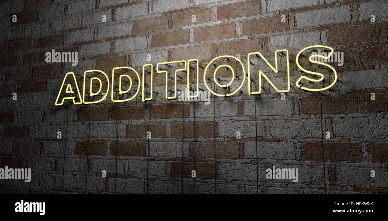 ADDITIONS - Glowing Neon Sign on stonework wall - 3D rendered royalty ...