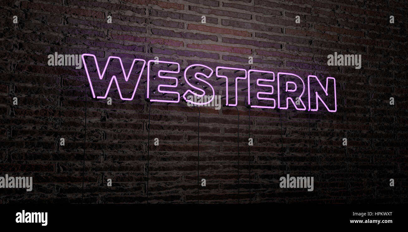 WESTERN -Realistic Neon Sign on Brick Wall background - 3D rendered ...