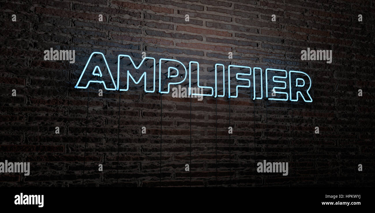 AMPLIFIER -Realistic Neon Sign on Brick Wall background - 3D rendered ...