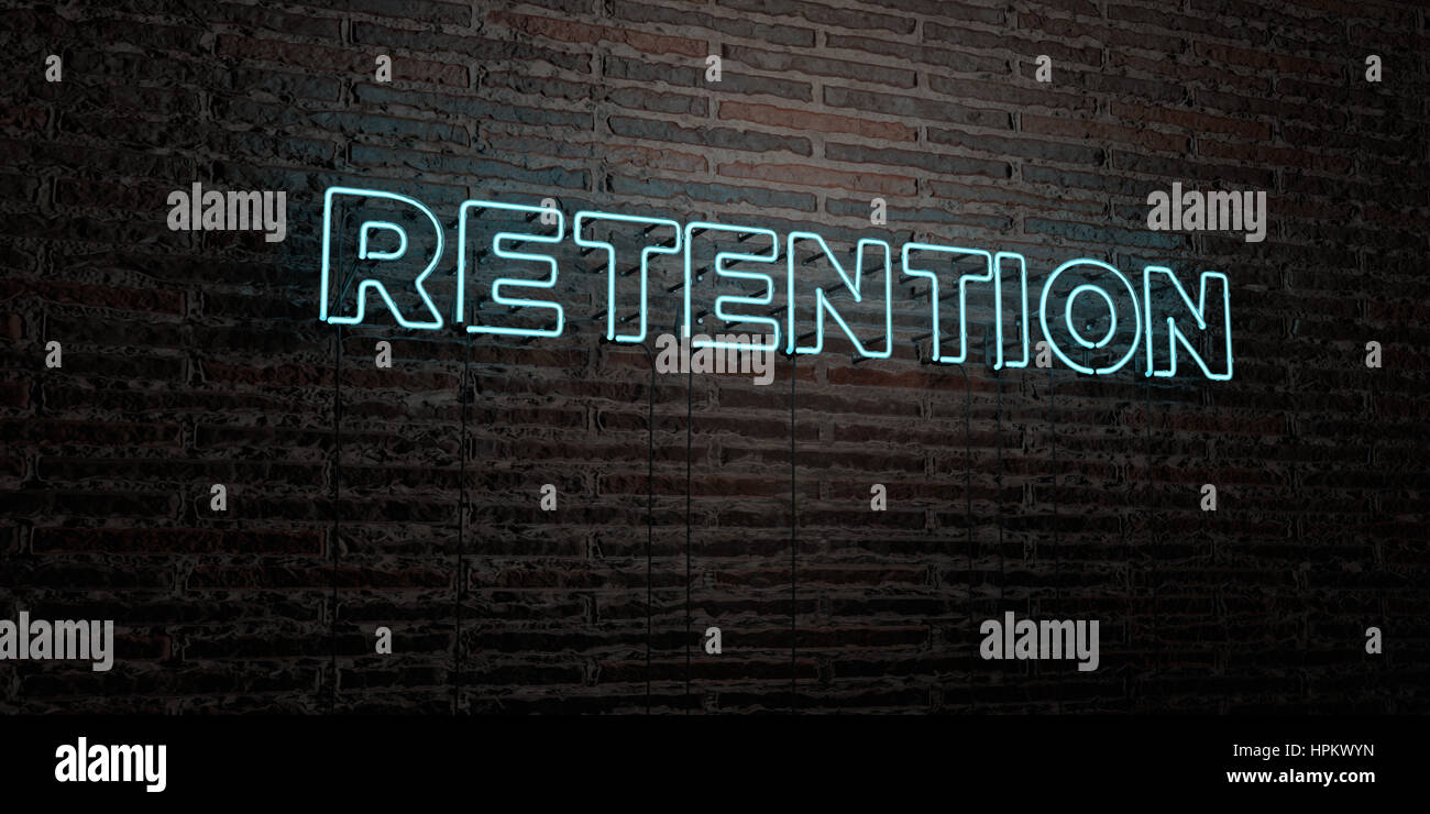 RETENTION -Realistic Neon Sign on Brick Wall background - 3D rendered ...