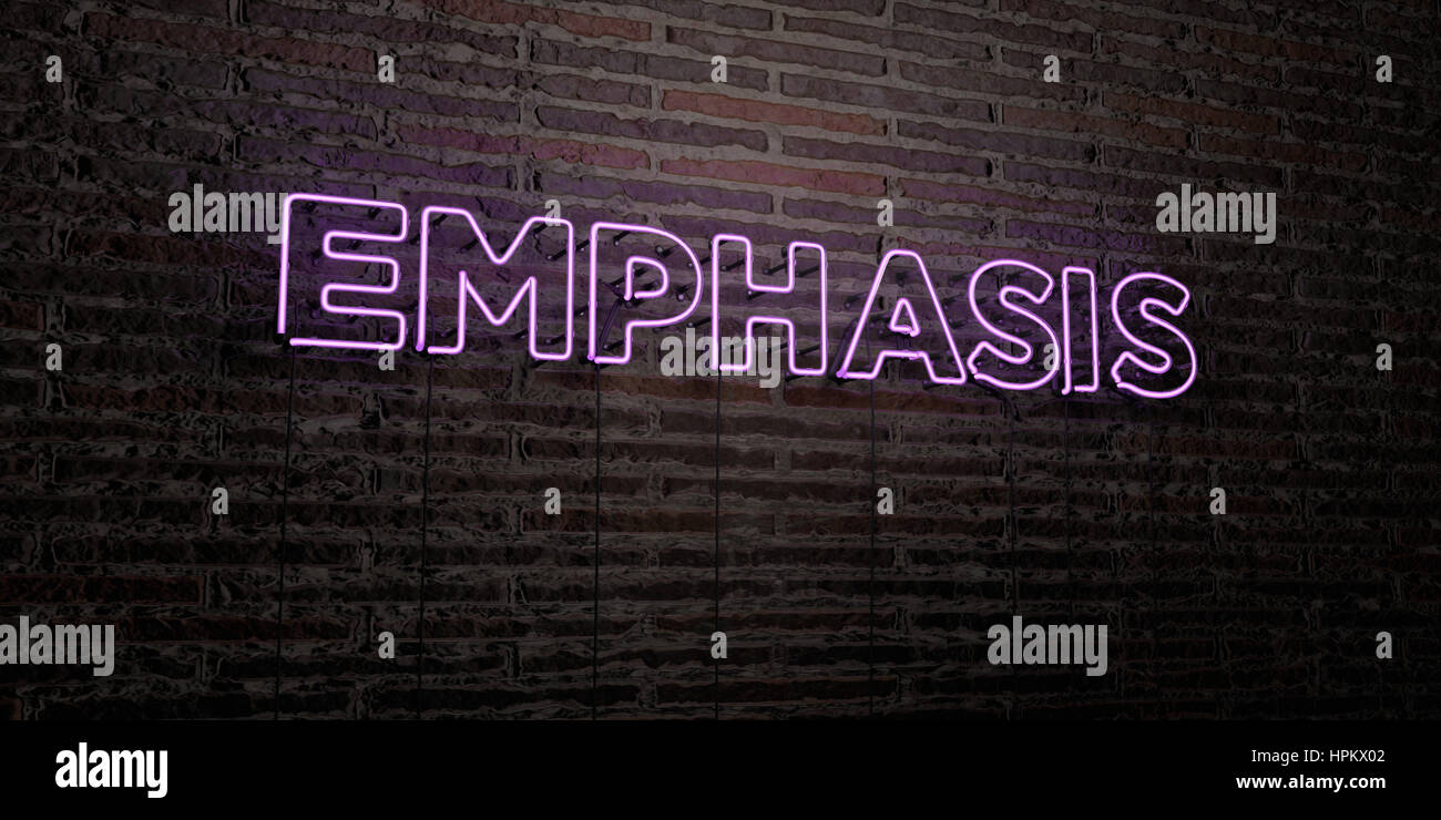 EMPHASIS -Realistic Neon Sign on Brick Wall background - 3D rendered ...
