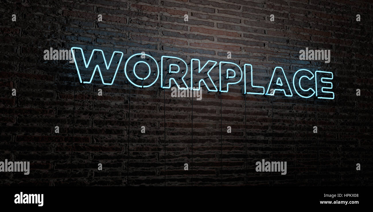 WORKPLACE -Realistic Neon Sign on Brick Wall background - 3D rendered ...