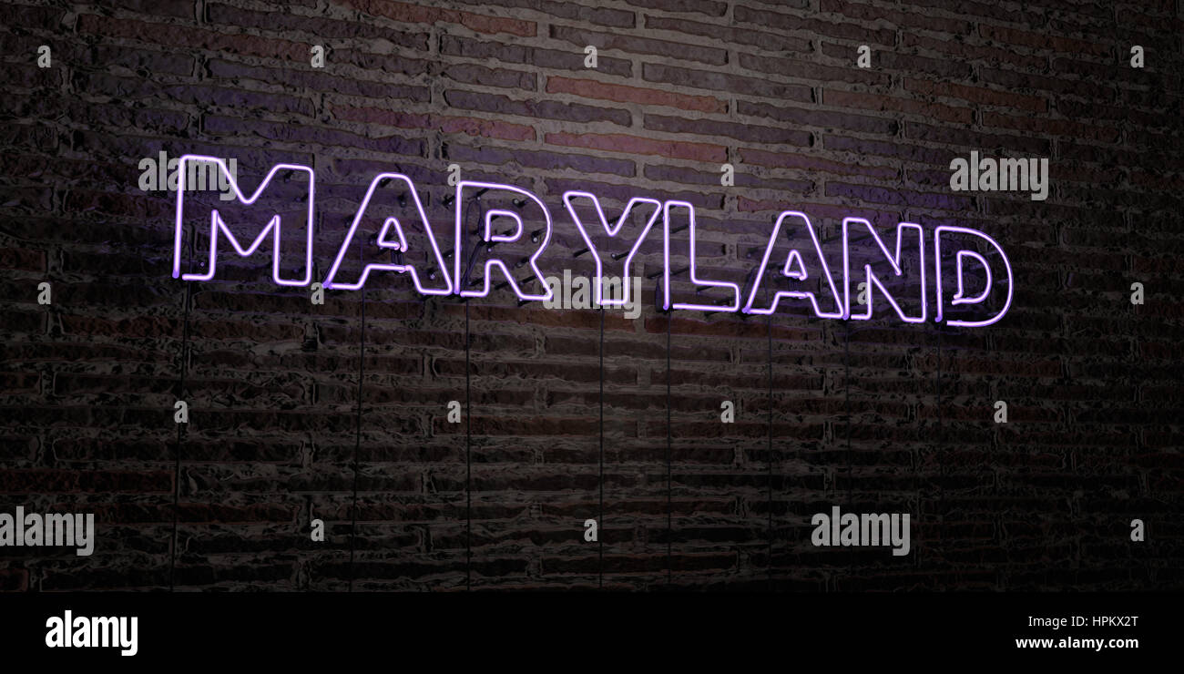 MARYLAND -Realistic Neon Sign on Brick Wall background - 3D rendered ...