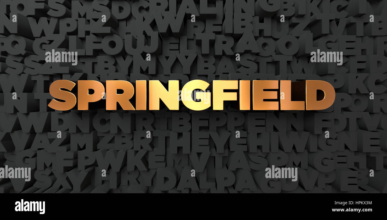 Springfield - Gold text on black background - 3D rendered royalty free ...