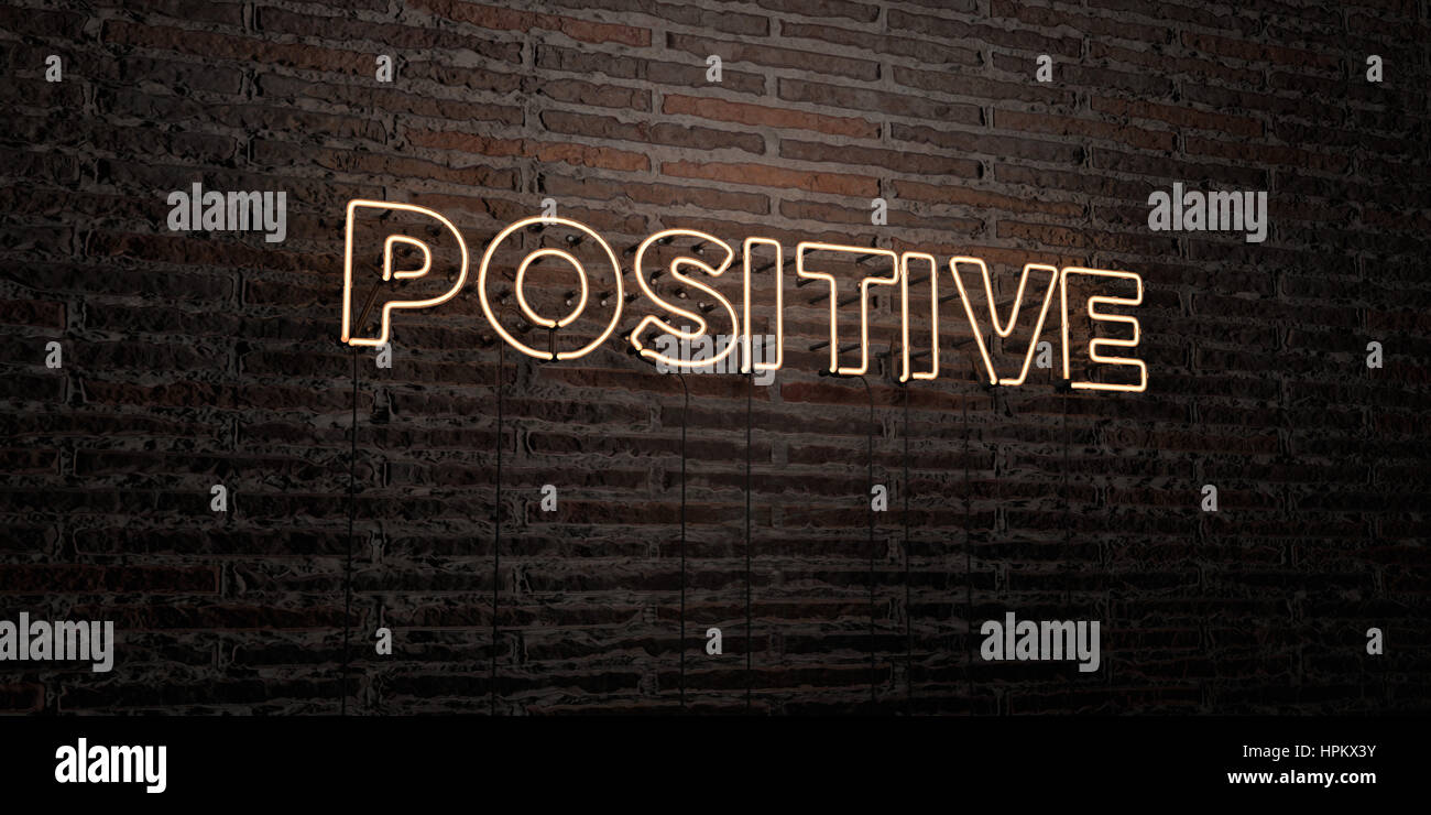 POSITIVE -Realistic Neon Sign on Brick Wall background - 3D rendered ...