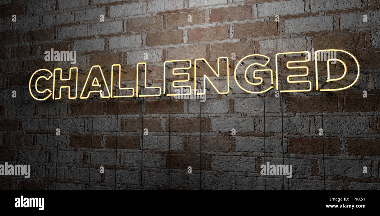 CHALLENGED - Glowing Neon Sign on stonework wall - 3D rendered royalty ...