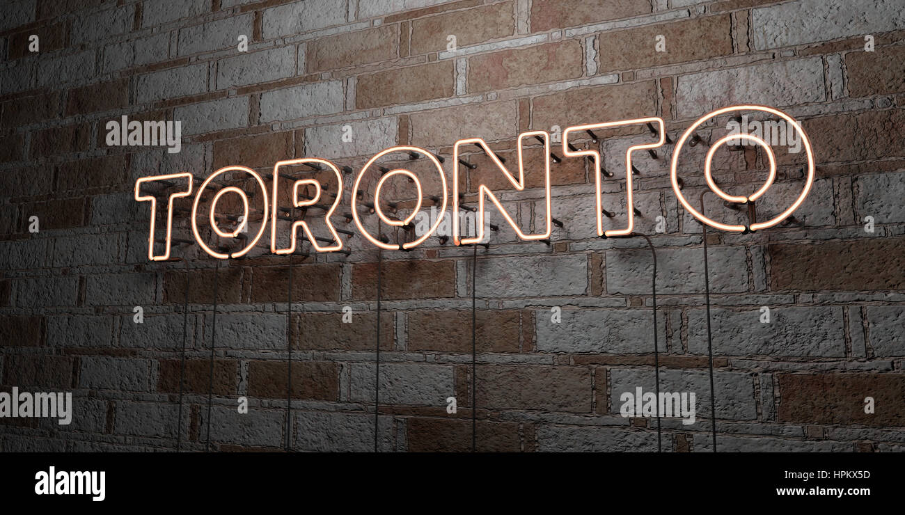 TORONTO - Glowing Neon Sign on stonework wall - 3D rendered royalty ...