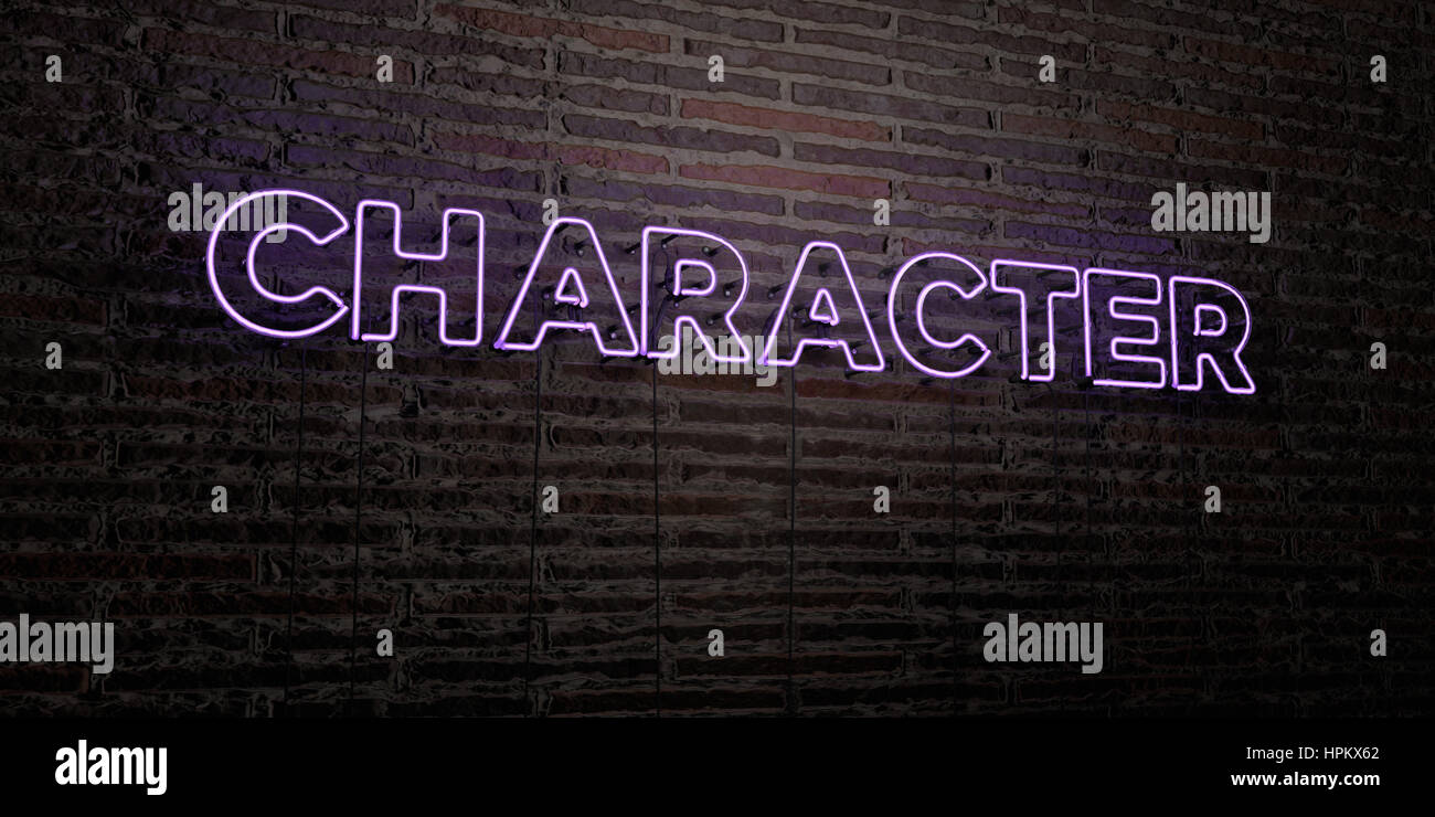 CHARACTER -Realistic Neon Sign on Brick Wall background - 3D rendered ...