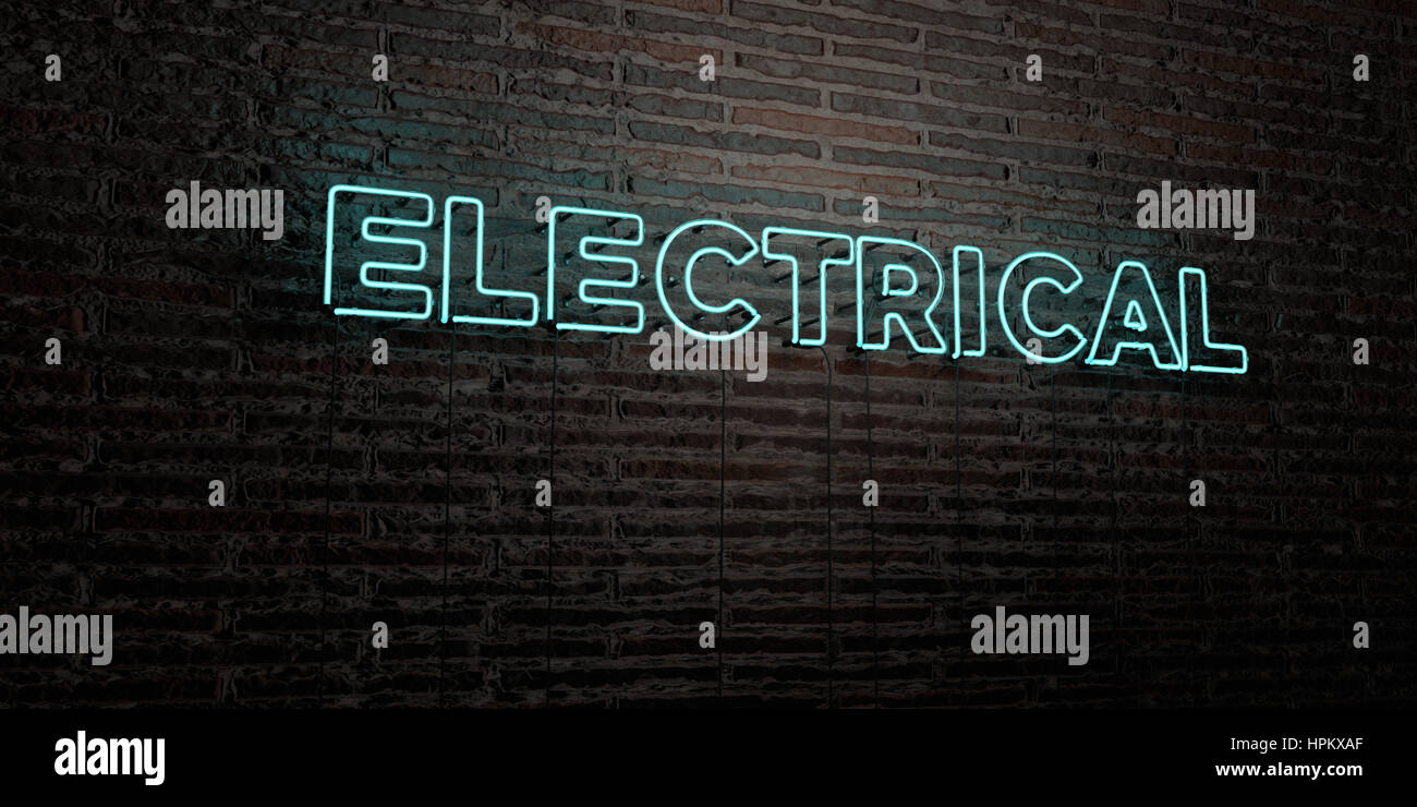 ELECTRICAL -Realistic Neon Sign on Brick Wall background - 3D rendered ...