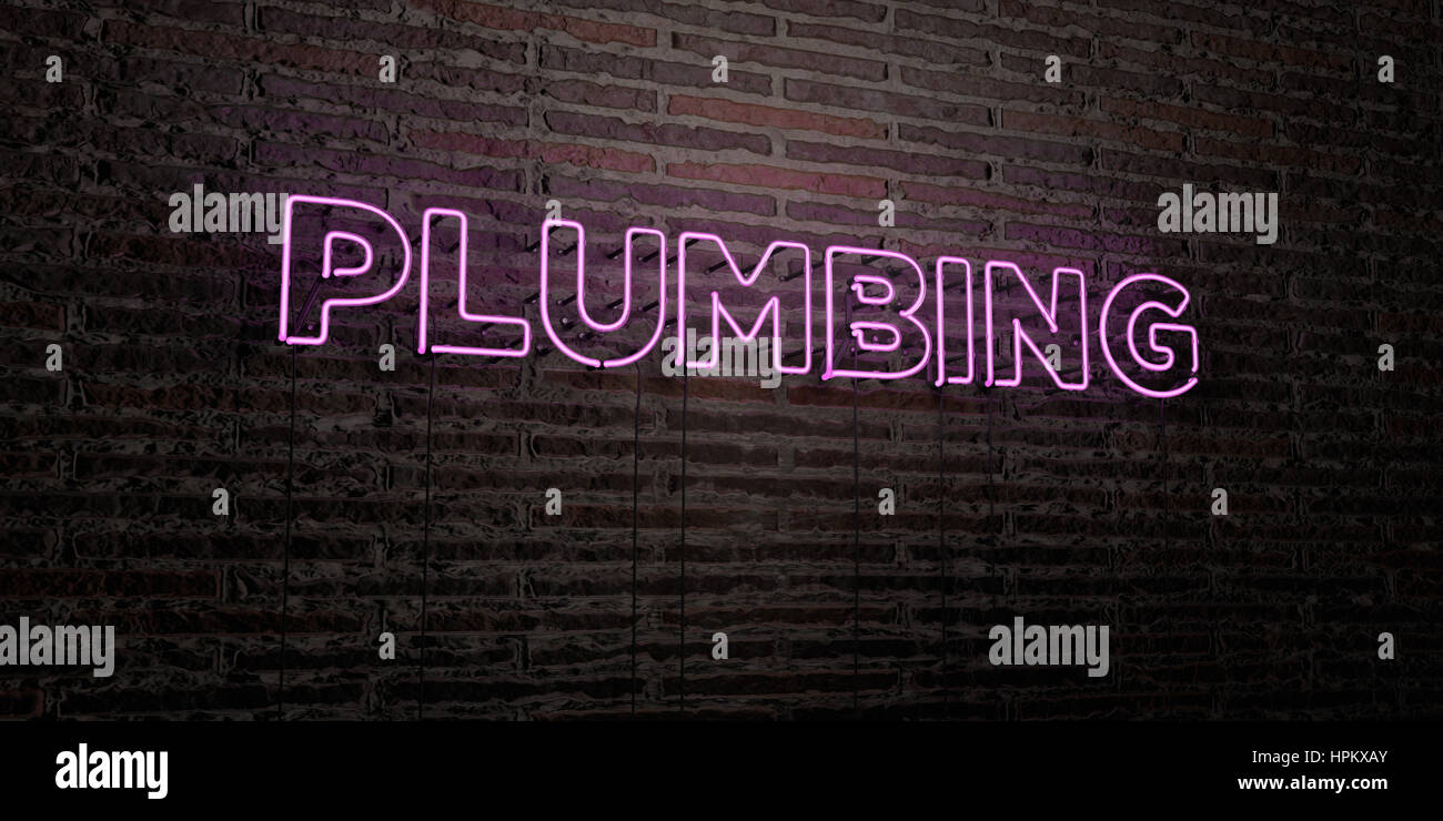 PLUMBING -Realistic Neon Sign on Brick Wall background - 3D rendered ...