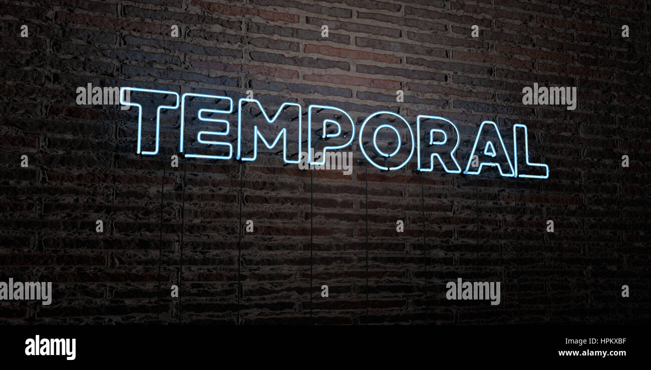TEMPORAL -Realistic Neon Sign on Brick Wall background - 3D rendered ...