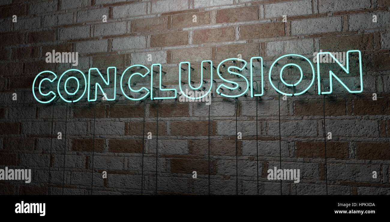CONCLUSION - Glowing Neon Sign on stonework wall - 3D rendered royalty ...