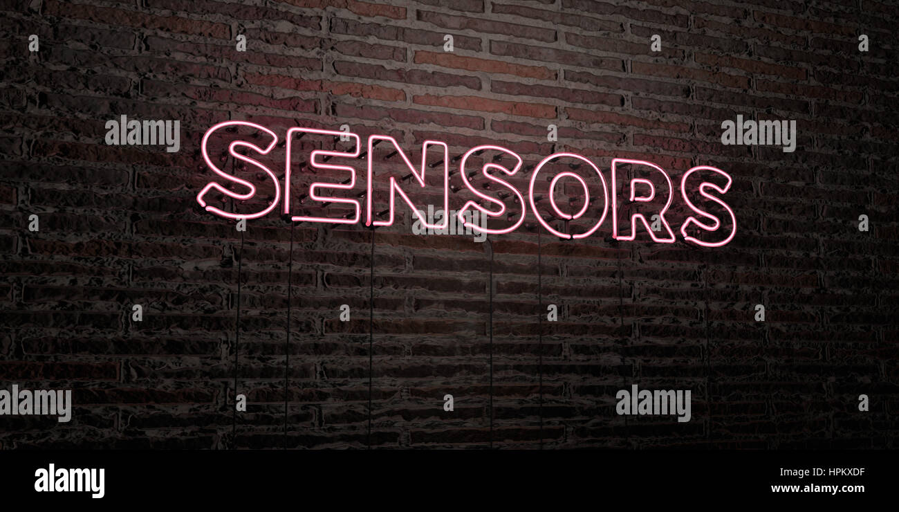 SENSORS -Realistic Neon Sign on Brick Wall background - 3D rendered ...