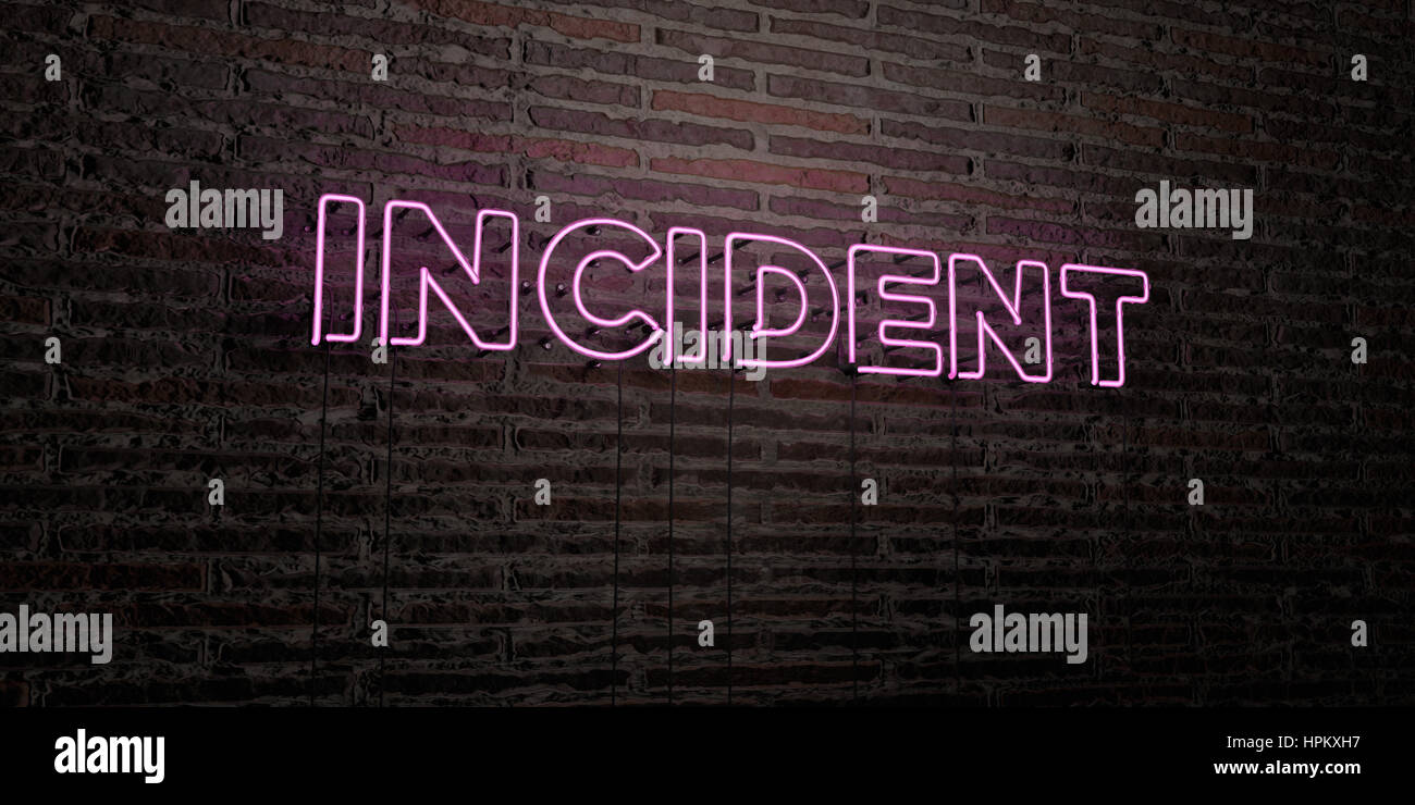 INCIDENT -Realistic Neon Sign on Brick Wall background - 3D rendered ...