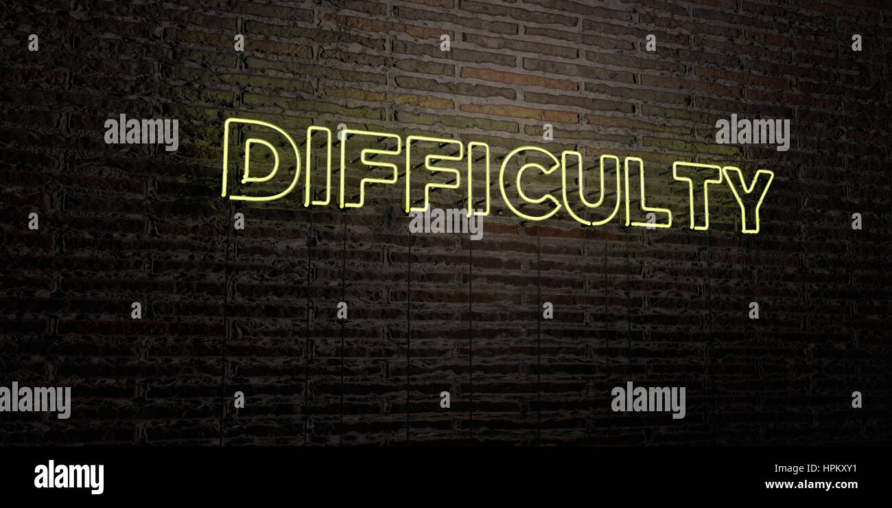 DIFFICULTY -Realistic Neon Sign on Brick Wall background - 3D rendered ...
