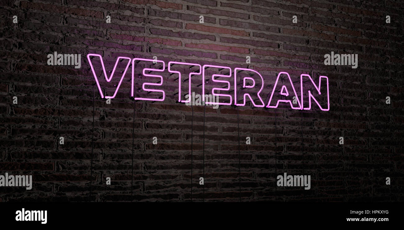 VETERAN -Realistic Neon Sign on Brick Wall background - 3D rendered ...