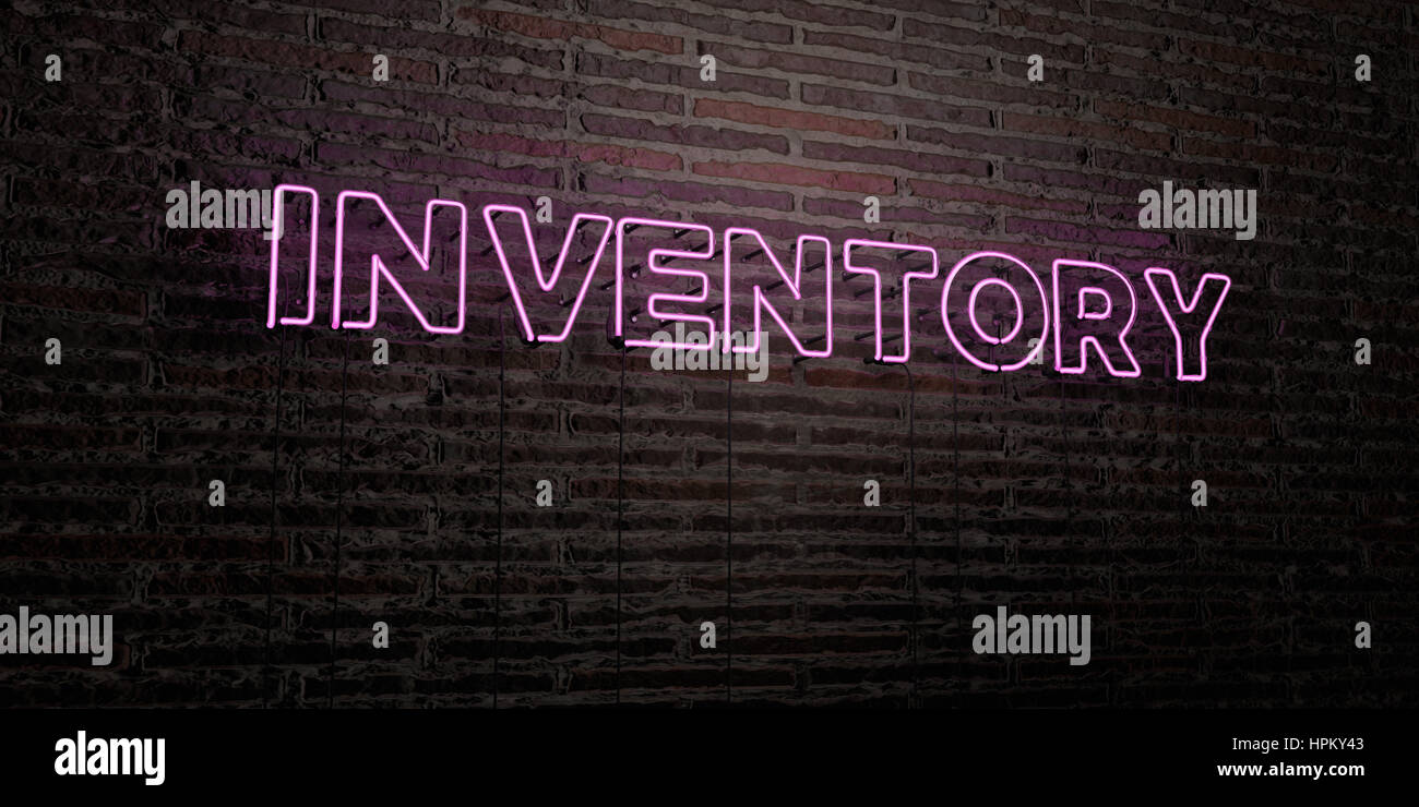 INVENTORY -Realistic Neon Sign on Brick Wall background - 3D rendered ...