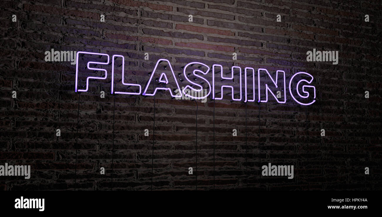 FLASHING -Realistic Neon Sign on Brick Wall background - 3D rendered ...
