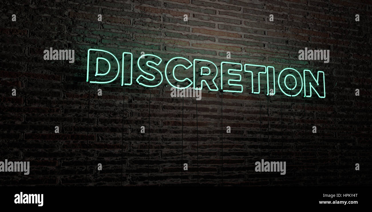 DISCRETION -Realistic Neon Sign on Brick Wall background - 3D rendered ...