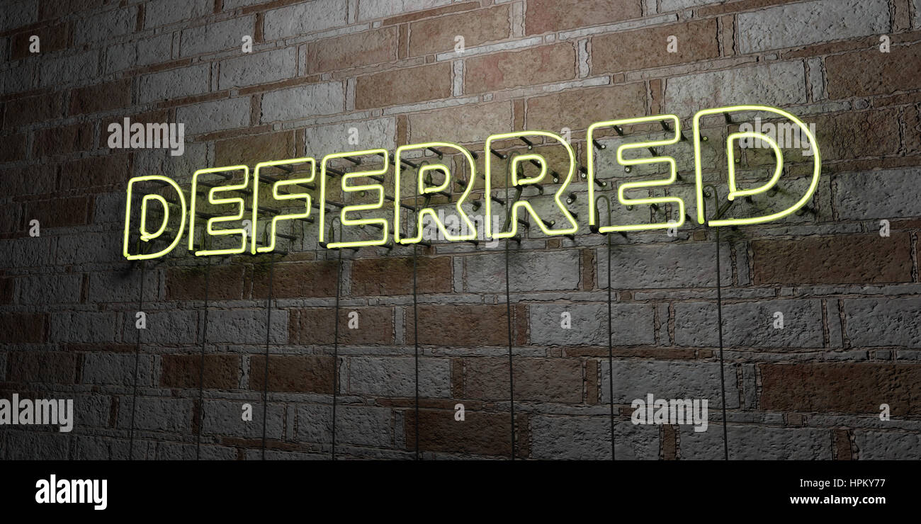 DEFERRED - Glowing Neon Sign on stonework wall - 3D rendered royalty ...