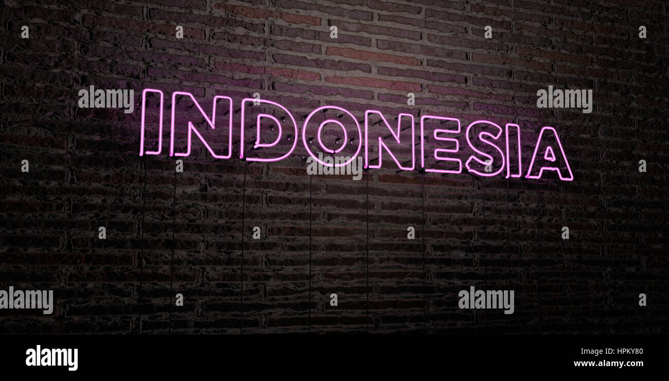 INDONESIA -Realistic Neon Sign on Brick Wall background - 3D rendered ...