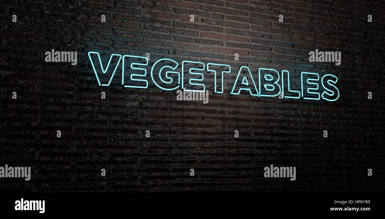 VEGETABLES -Realistic Neon Sign on Brick Wall background - 3D rendered ...