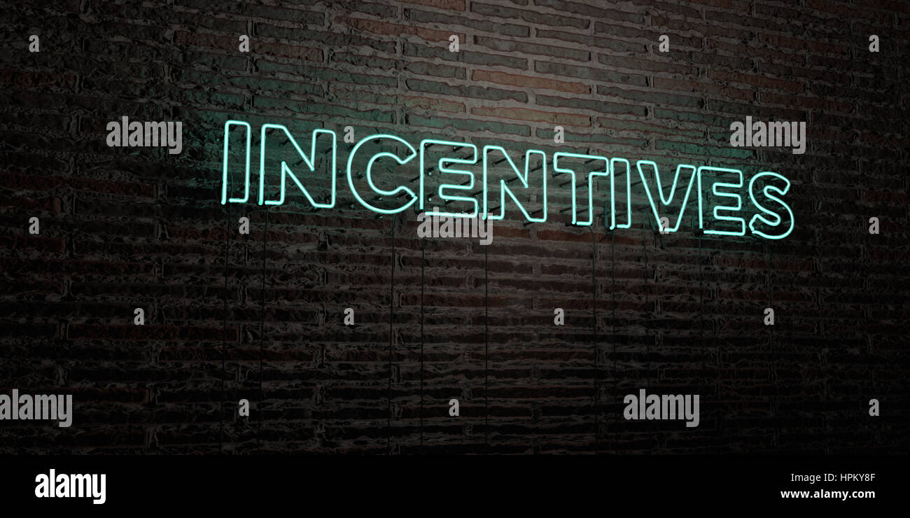 INCENTIVES -Realistic Neon Sign on Brick Wall background - 3D rendered ...